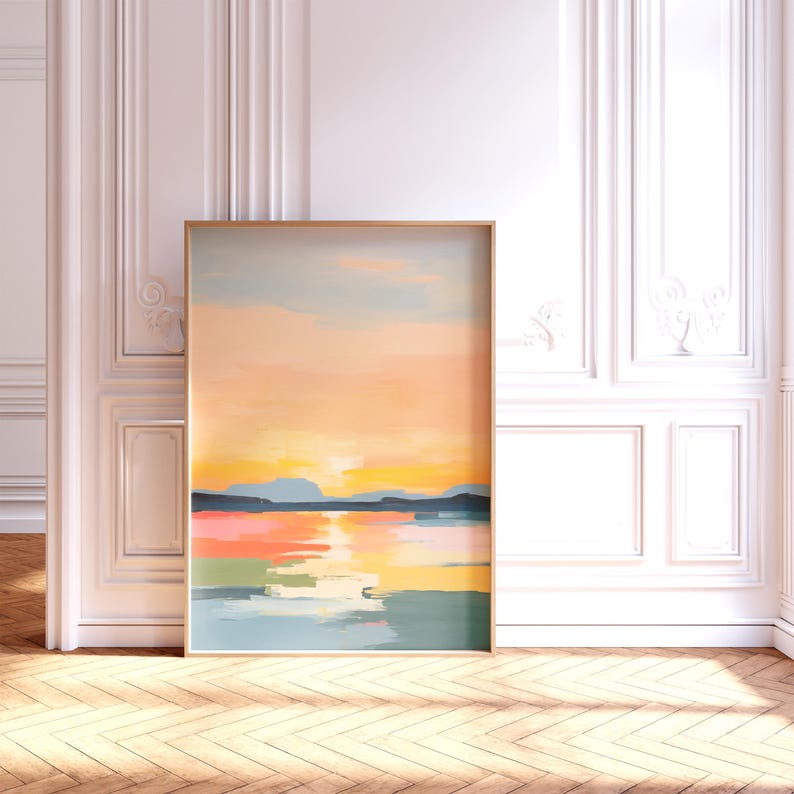 Beautiful Ocean Sunset View Wall Art, Painting Abstract Ocean View Art ...