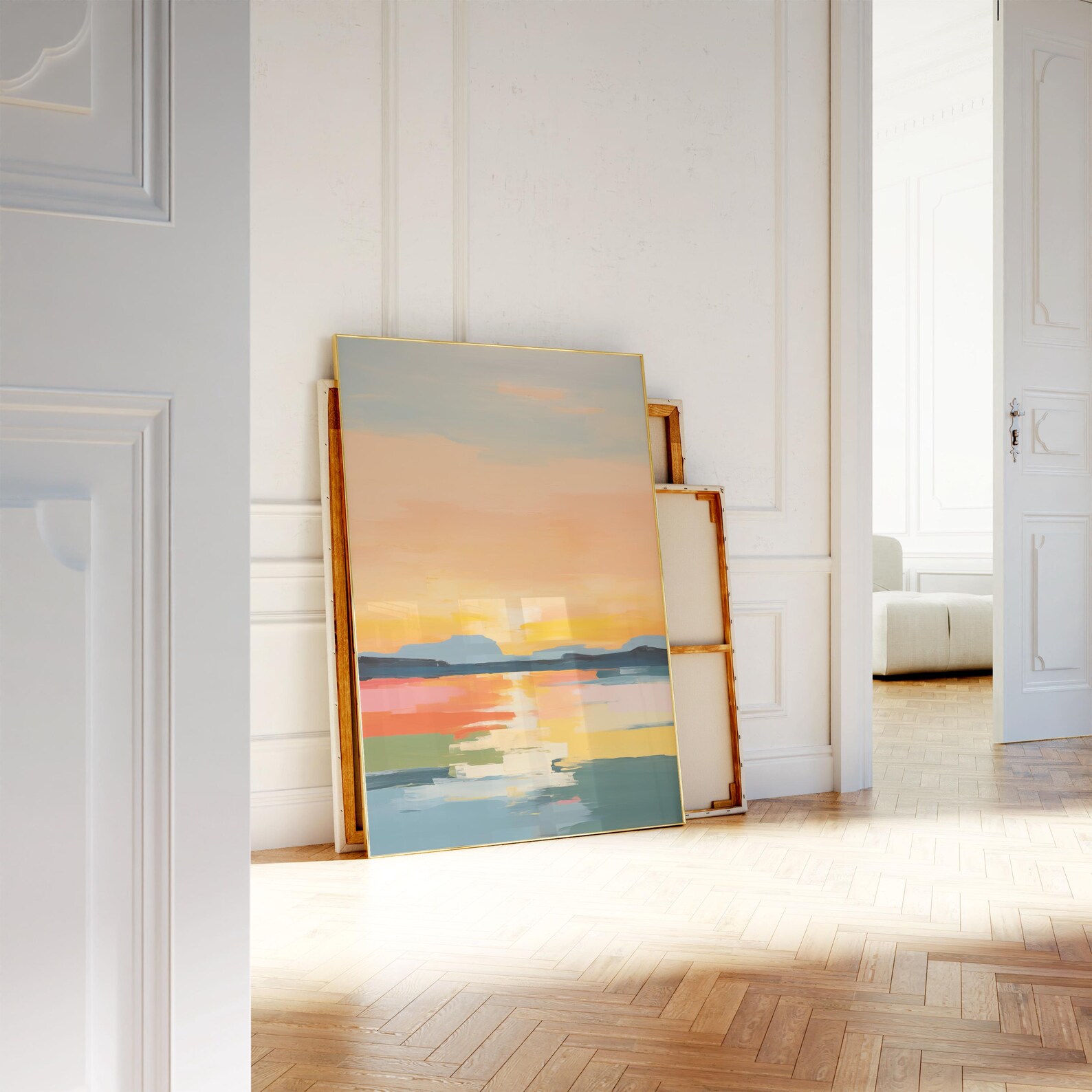 Beautiful Ocean Sunset View Wall Art, Painting Abstract Ocean View Art ...