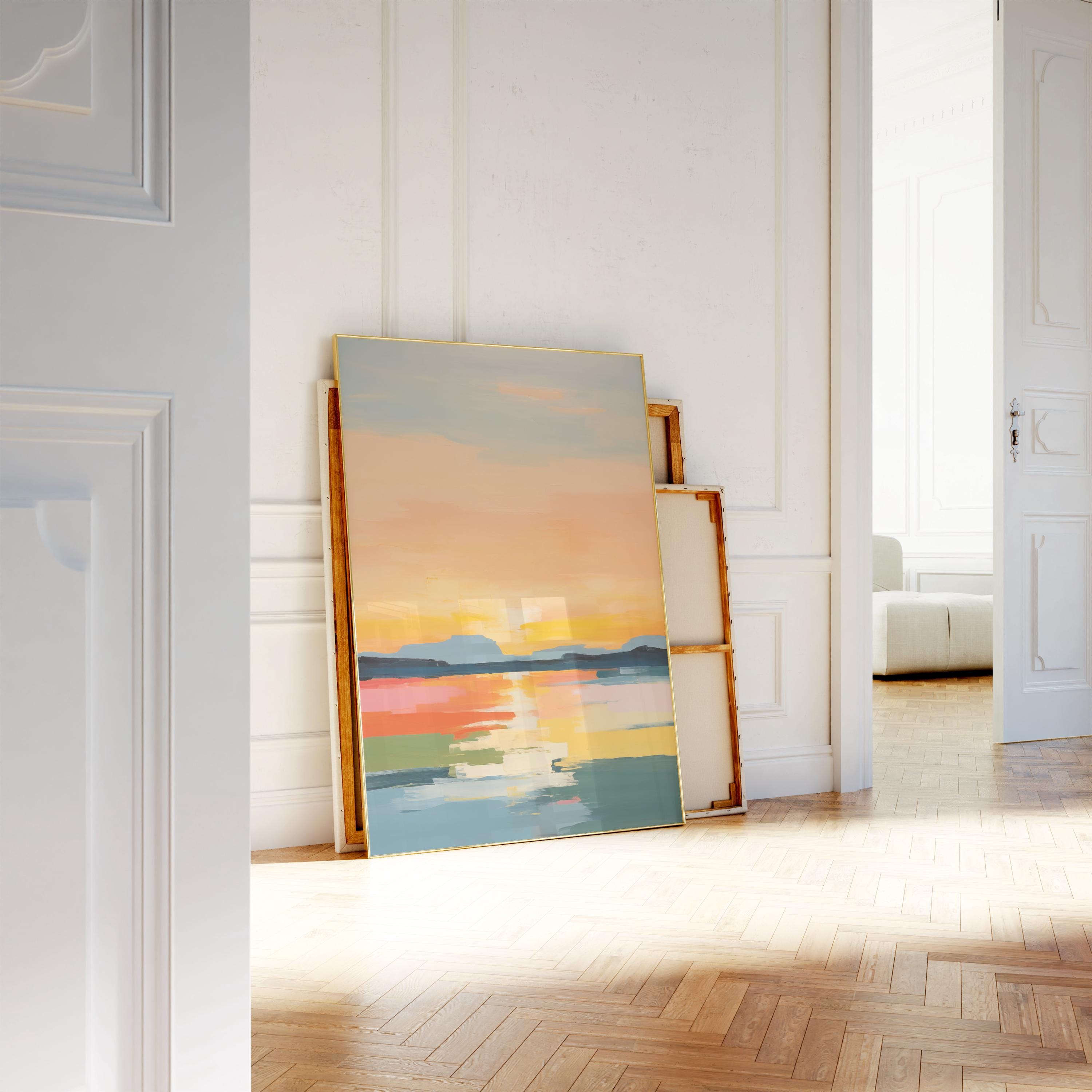 Beautiful Ocean Sunset View Wall Art, Painting Abstract Ocean View Art ...