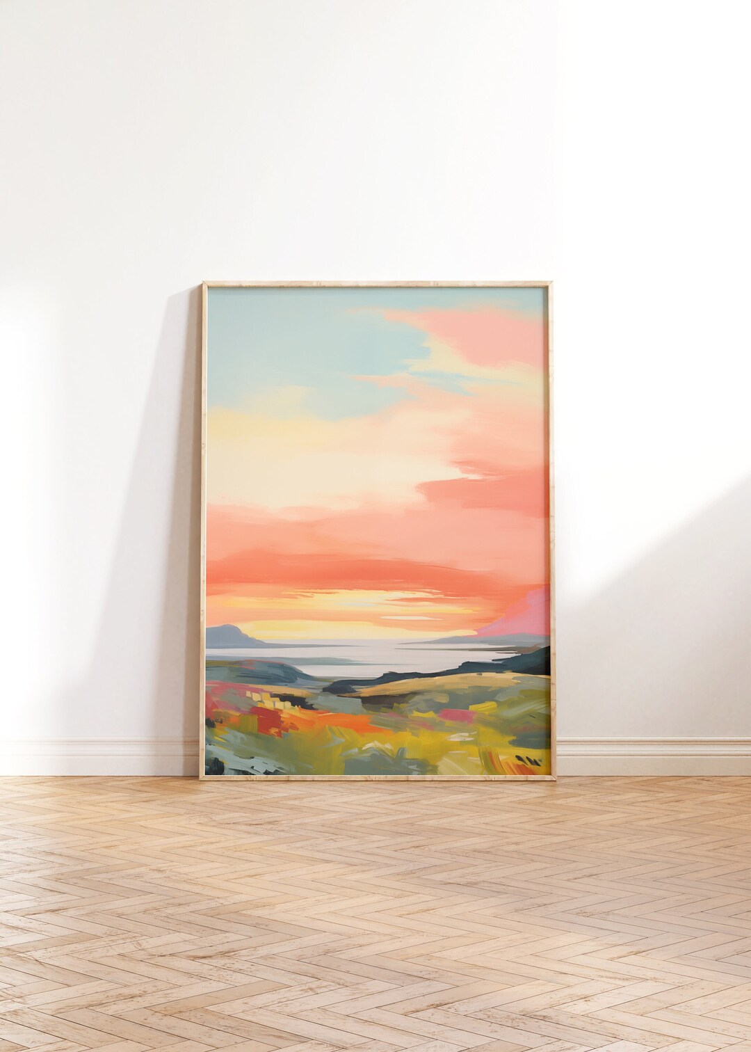Abstract California Coastal Wall Art, Painting Sunny Beach View Art ...