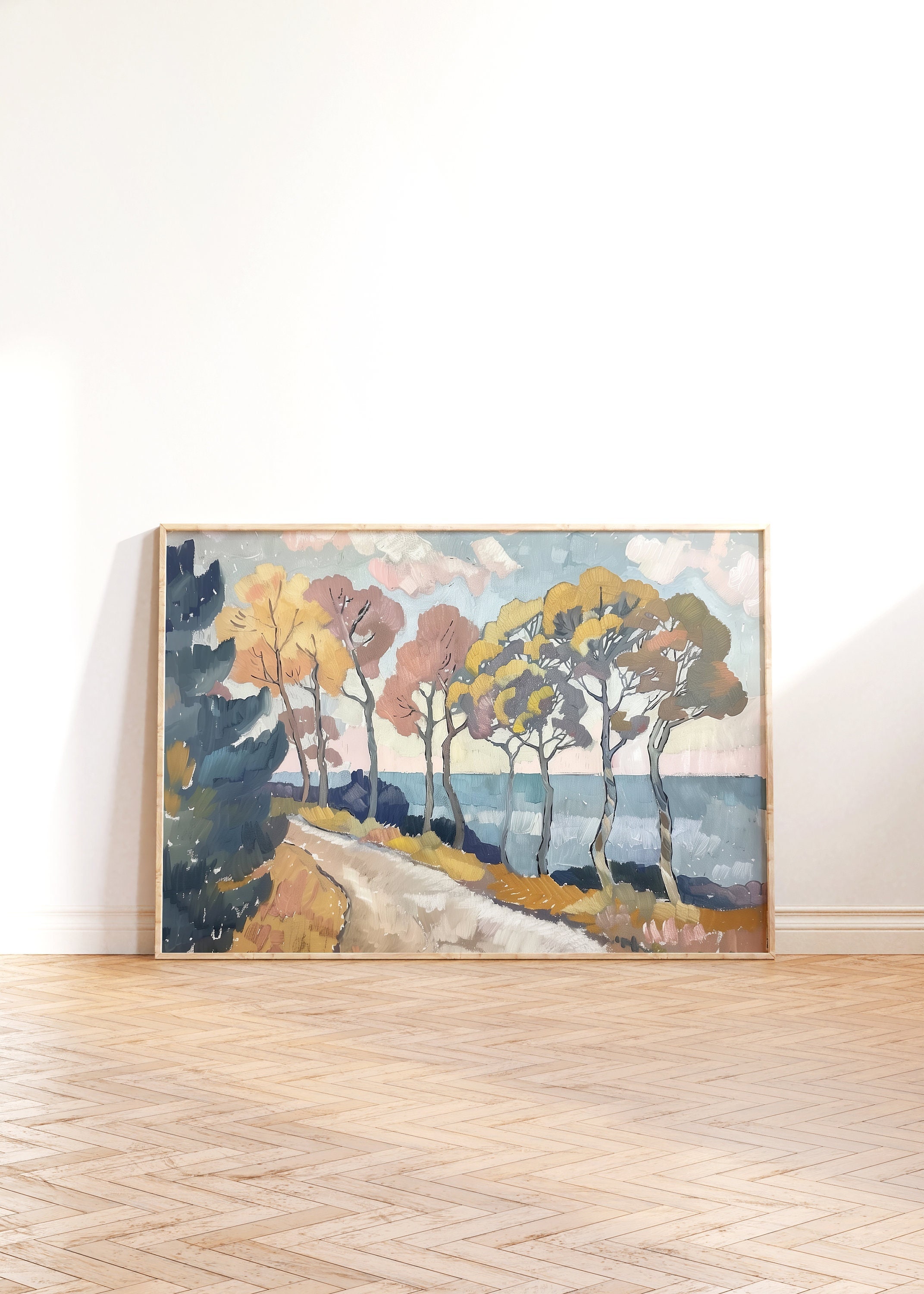 Ocean Fall Trees Wall Art, Painting Trees Landscape Art, Coastal Decor ...