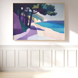 Minimalist Beach Trees Wall Art, Painting Beach Landscape Art, Modern ...