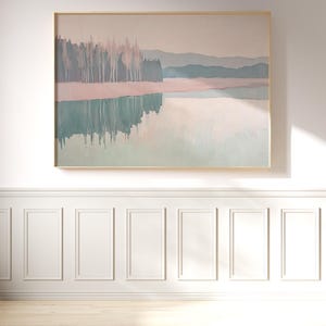 Abstract Pastel Trees Landscape Wall Art, Painting Mountain Lake Art ...