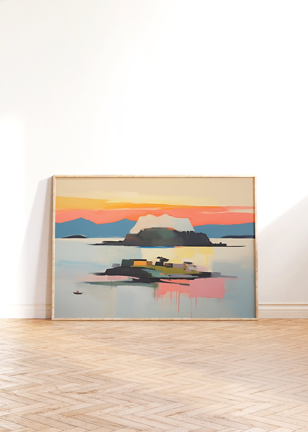 Abstract Salish Sea Landscape Painting, Coastal Wall Art (digital ...