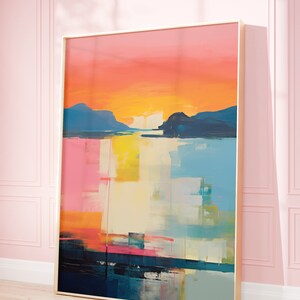 Abstract Modern Sunset Wall Art, Painting Modern Sunset Landscape Art ...