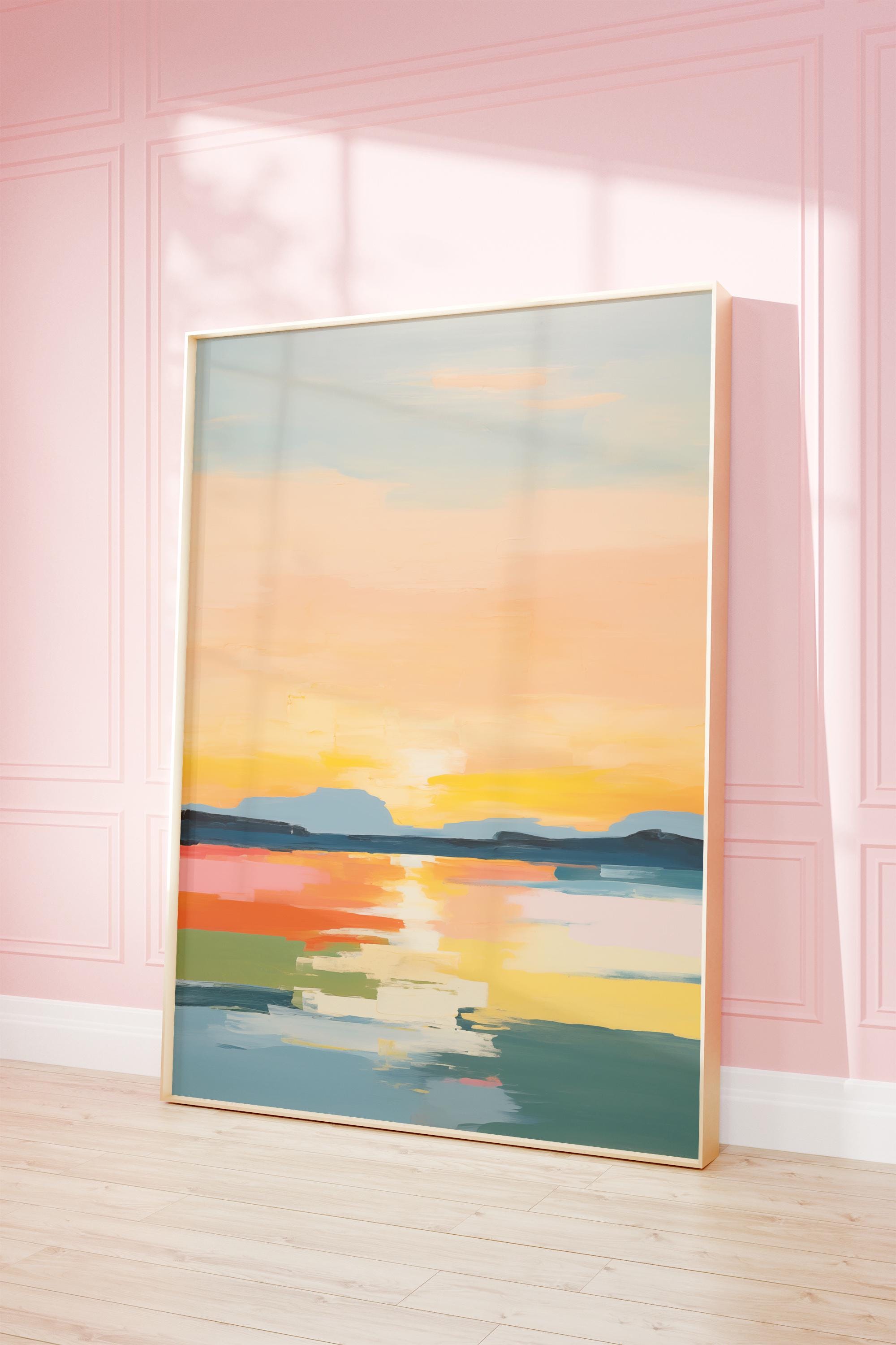 Beautiful Ocean Sunset View Wall Art, Painting Abstract Ocean View Art ...