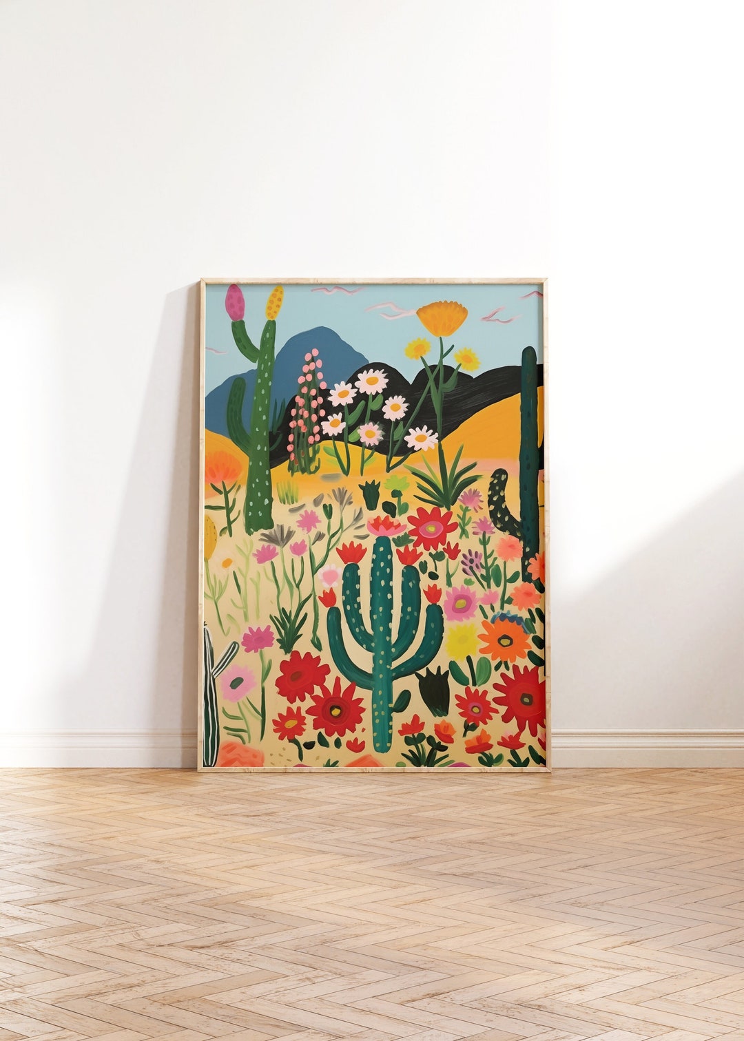 Colorful Desert Flowers Wall Art, Painting Desert Flowers Folk Art ...