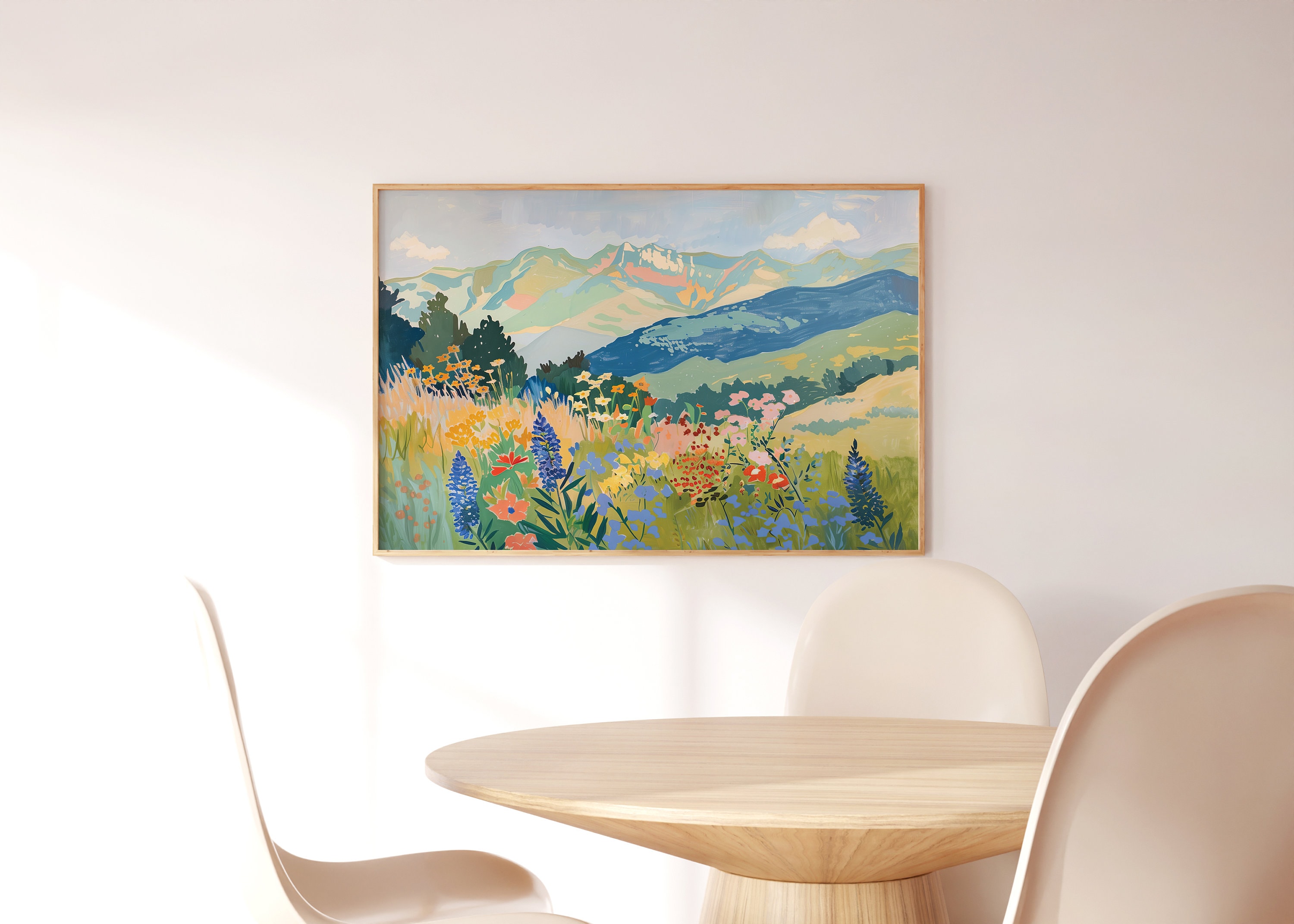 Pastel Mountain Wildflowers Wall Art, Muted Colors Wildflowers Art ...