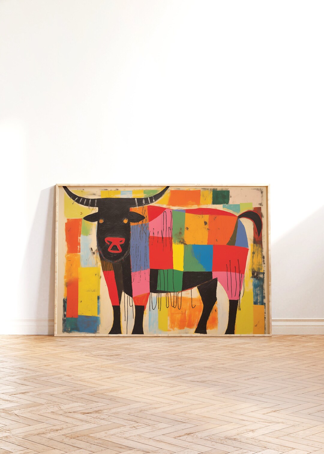 Pop Art Bull Wall Art, Painting Colorful Bull Art, Farmhouse Animal ...
