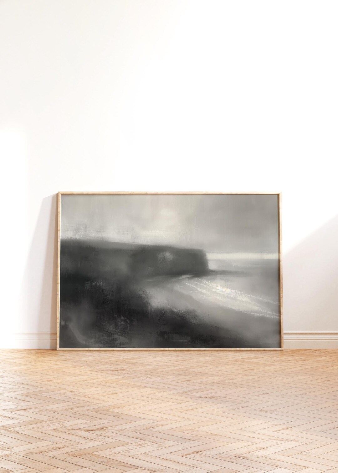 Monochromatic Ocean View Wall Art, Painting Coastal Landscape Art ...