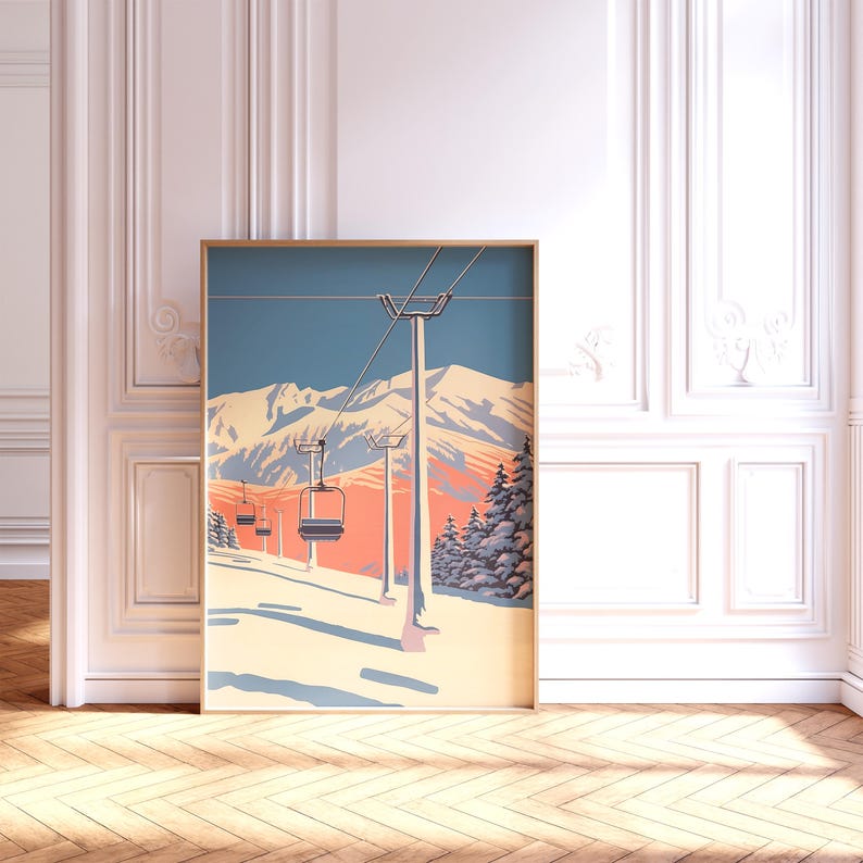 Retro Ski Lift Art Print, Vintage Mountain View (digital Download) - Etsy
