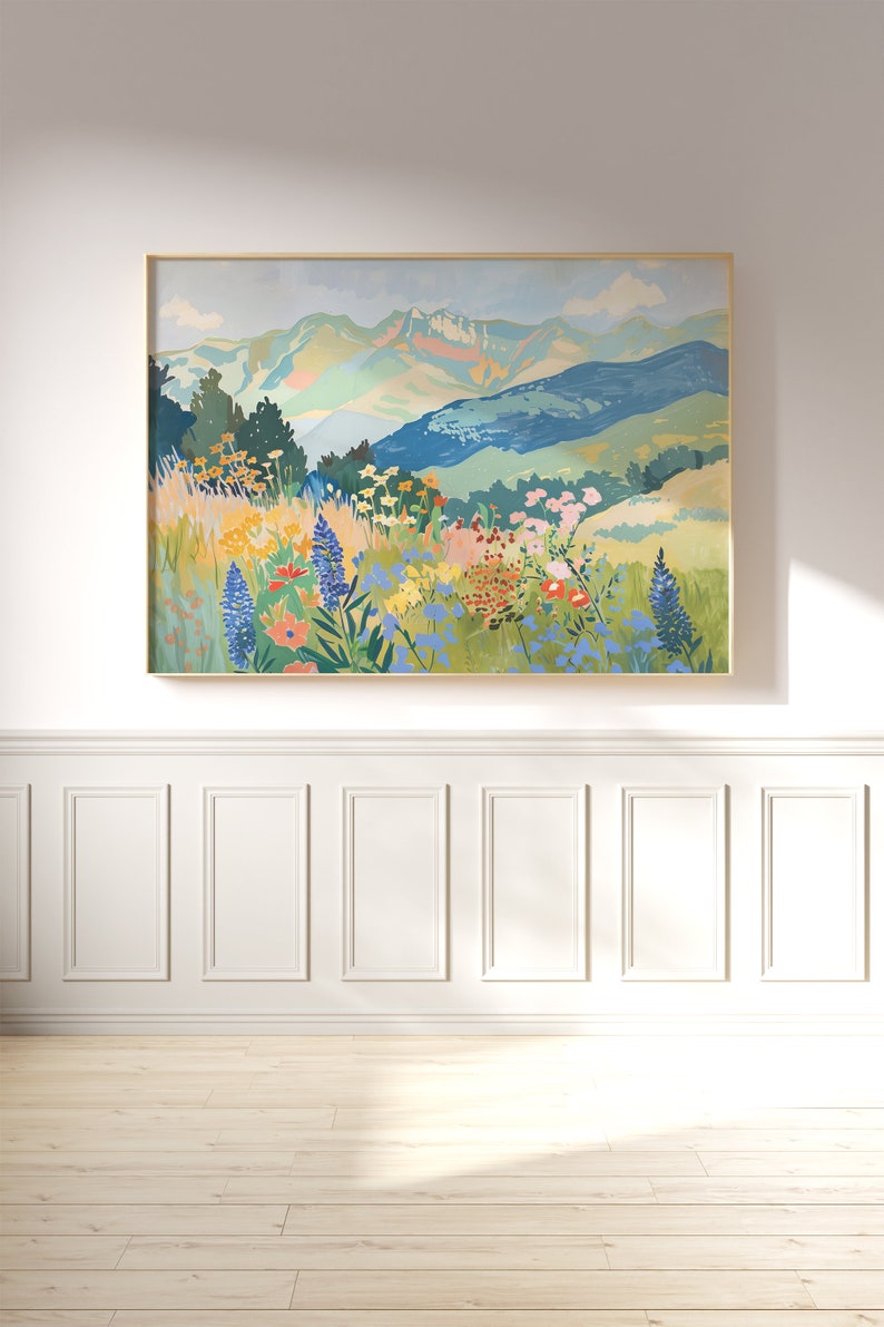 Pastel Mountain Wildflowers Wall Art, Muted Colors Wildflowers Art ...