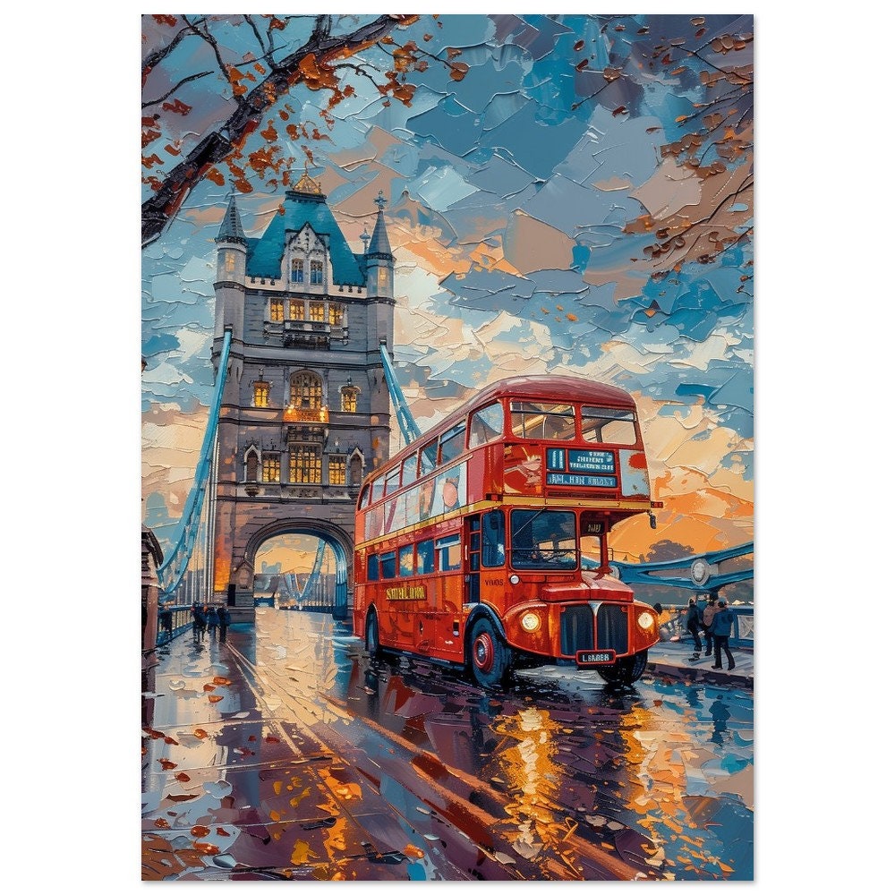 Premium Poster Red Bus on the London Bridge Watercolor Style High ...