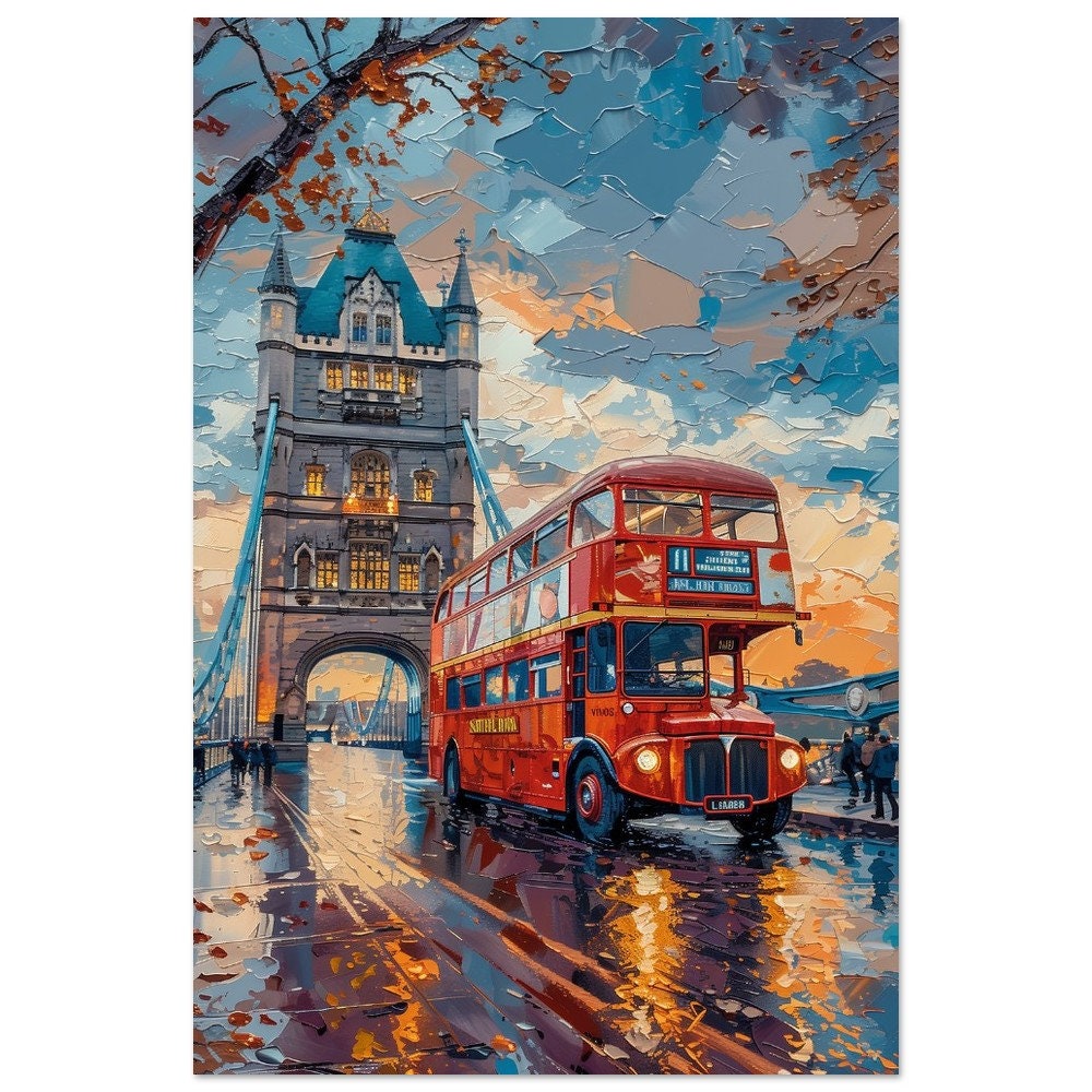 Premium Poster Red Bus on the London Bridge Watercolor Style High ...