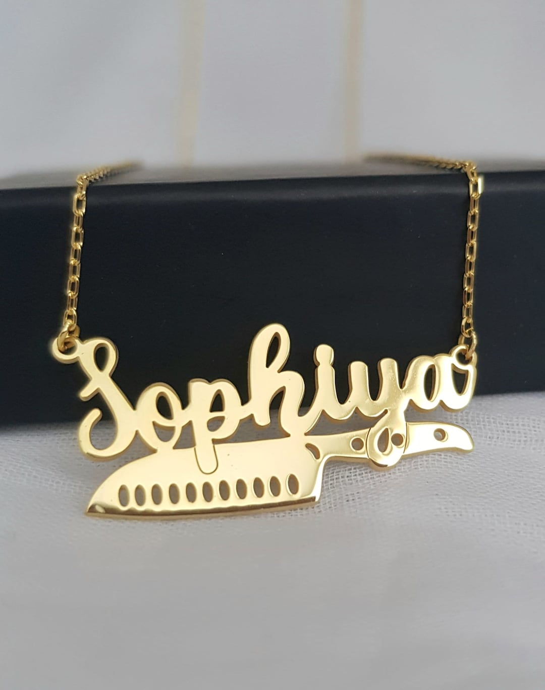 Chef Knife Necklace, Custom Chef Necklace, Knife Name Necklace, Gold ...