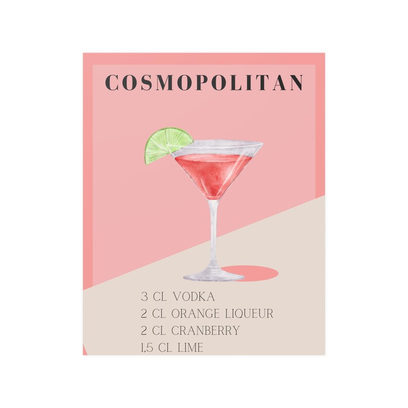 Cosmopolitan Poster, Cocktail Wall Art, Wall Decor for Cocktail Lovers ...