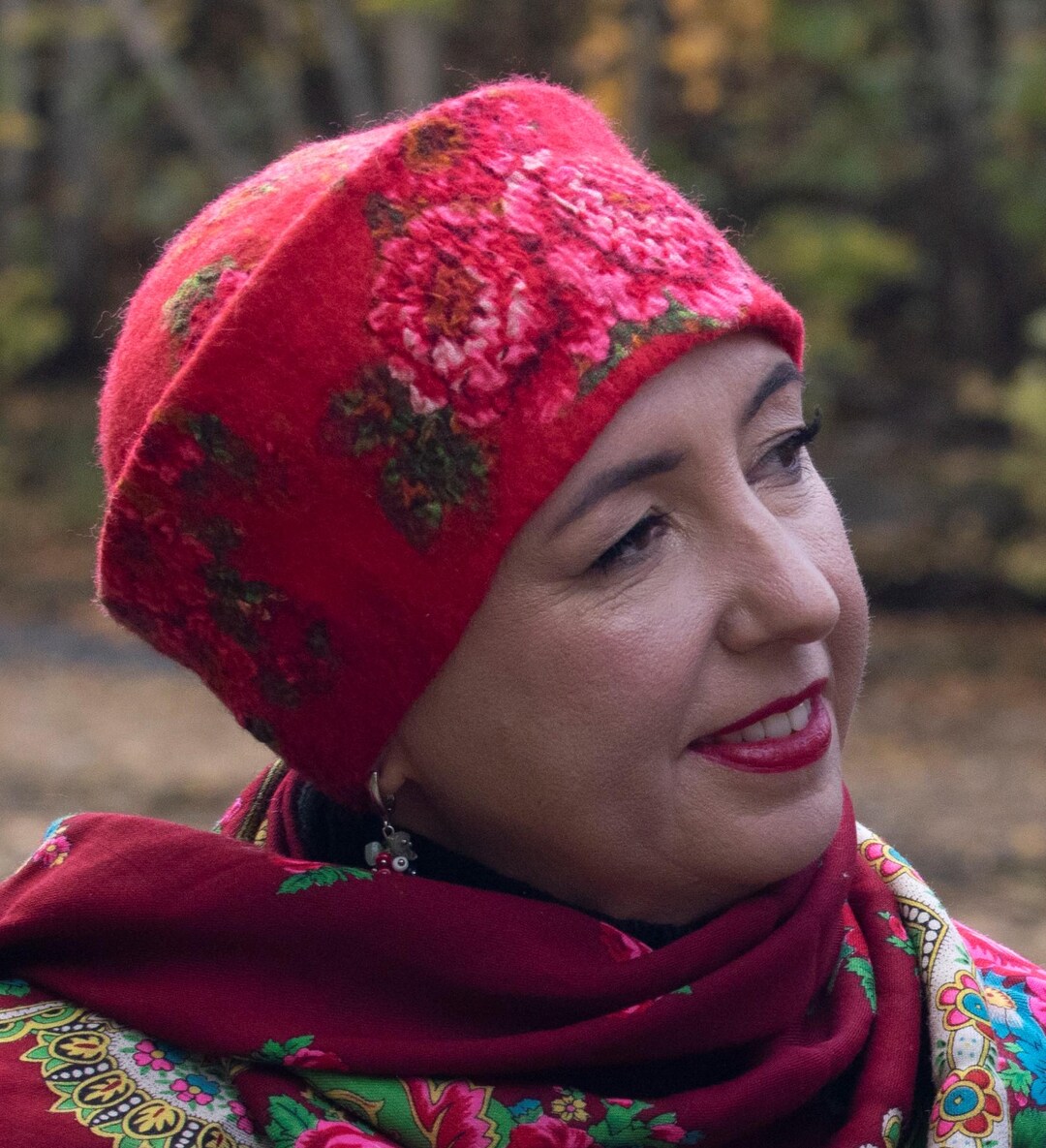 Wool Felted Women's Red Hat Light and Warm Beanie Handmade by Wet ...