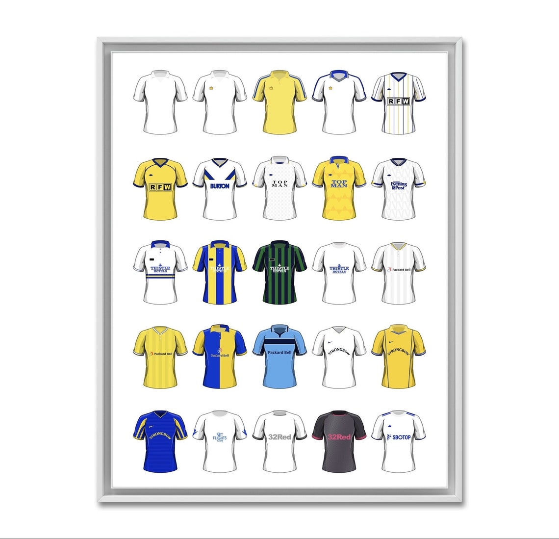 Leeds United Football Shirts Poster, Leeds United Retro Football Shirt ...