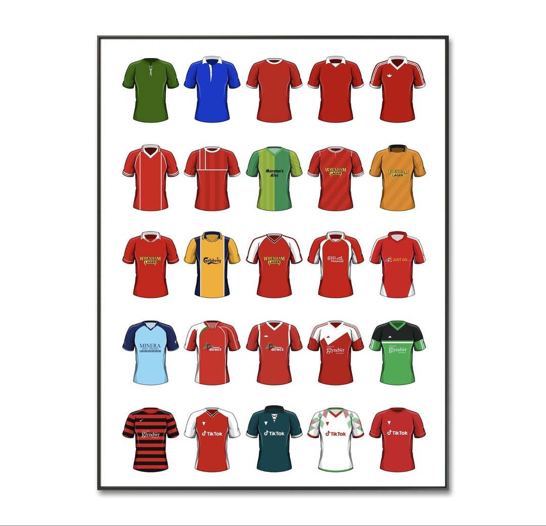 Wrexham Football Shirts Poster, Wrexham Poster, Classic Retro Top, Homemade Jersey A4 Print ...