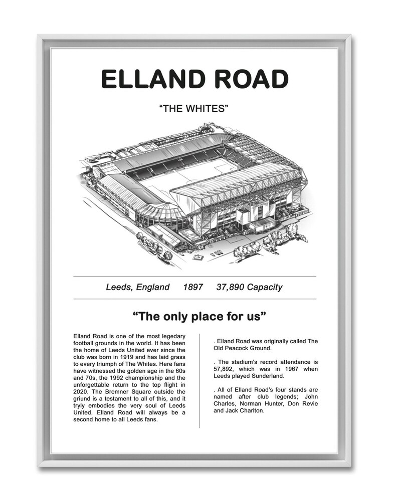 Leeds United Football Stadium Poster, Leeds United Elland Road Homemade ...