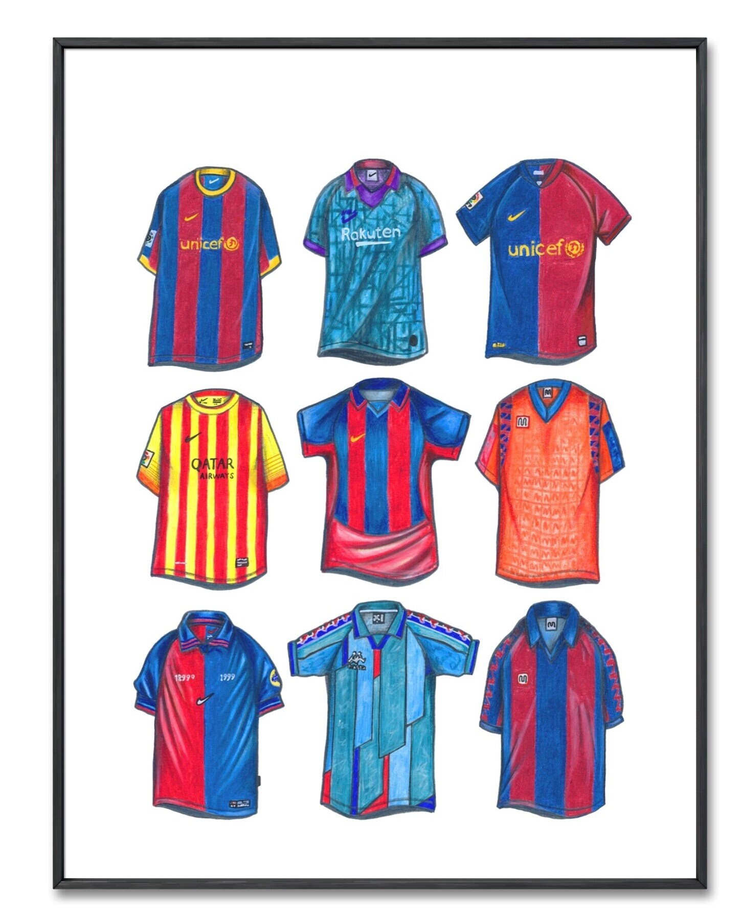 Barcelona Football Shirt Poster, Barcelona FC Classic Retro Homemade ...