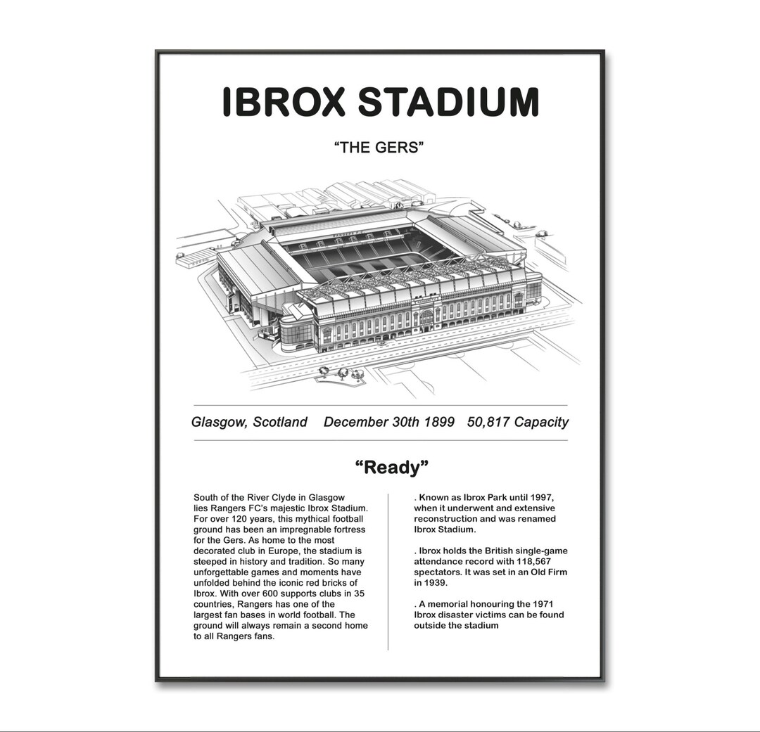 Rangers Football Stadium Poster, Ibrox Stadium Glasgow Ranger Poster ...