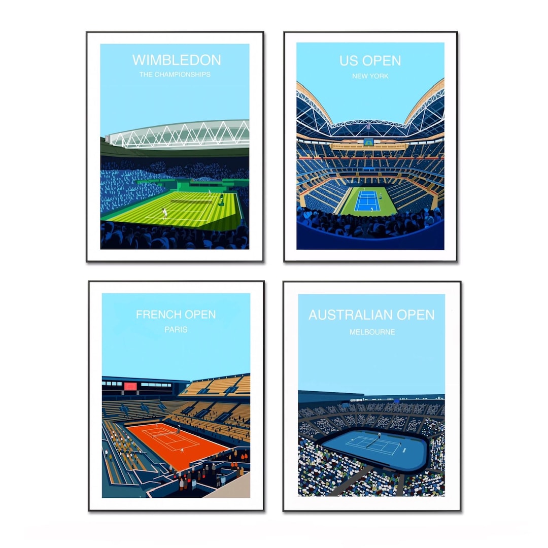 Tennis Grand Slam Poster | Set of 4 | Wimbledon | Roland-garros | US ...
