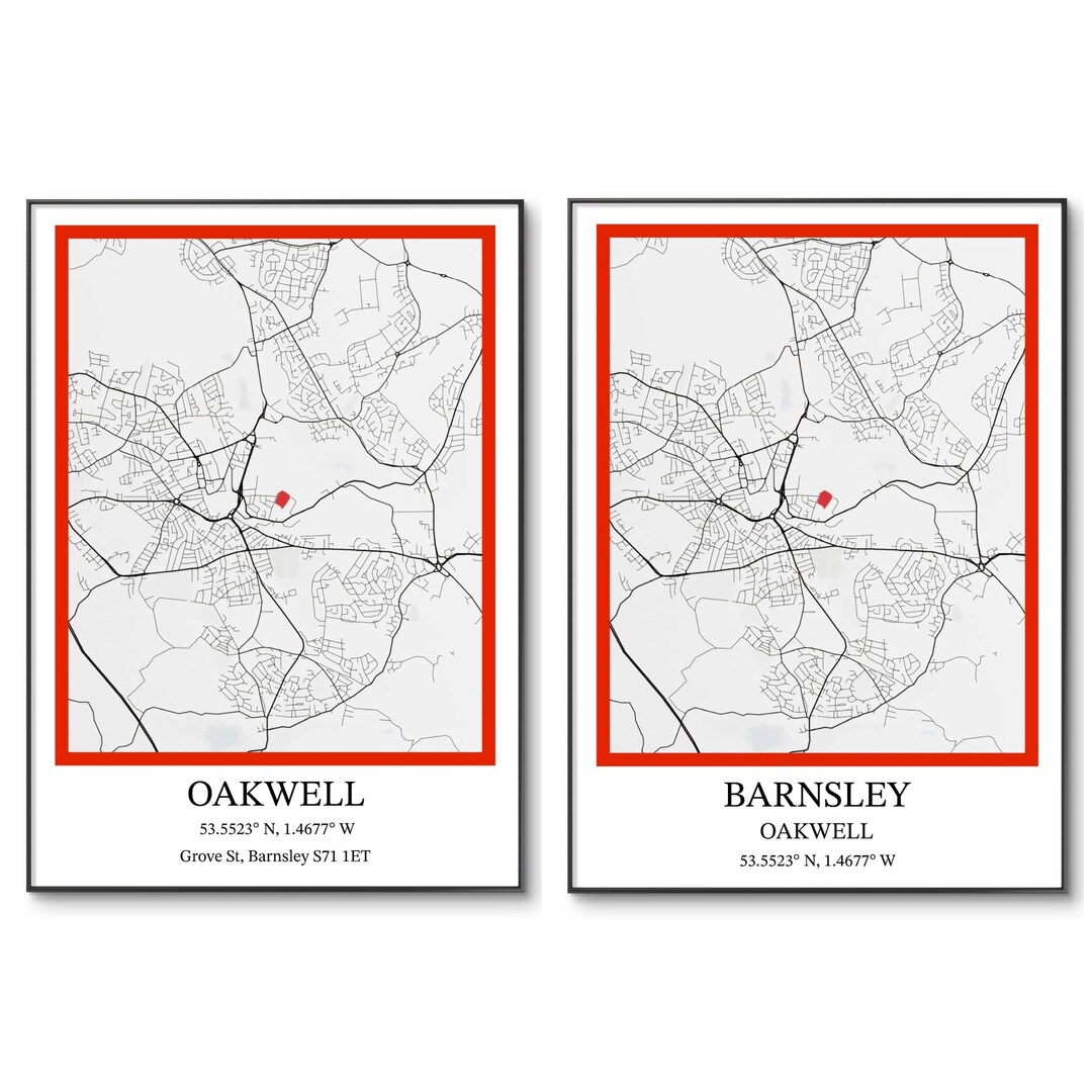 Barnsley Football Poster | Oakwell Stadium Poster | Map Location Print ...