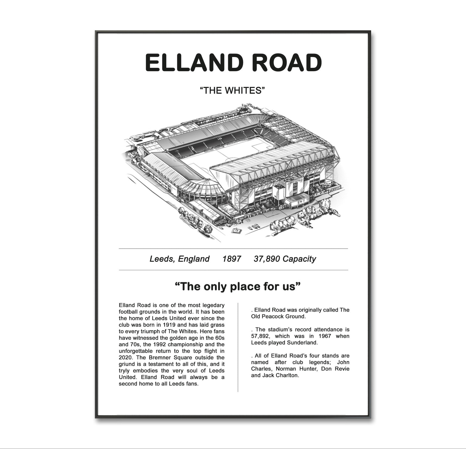 Leeds United Football Stadium Poster, Leeds United Elland Road Homemade ...