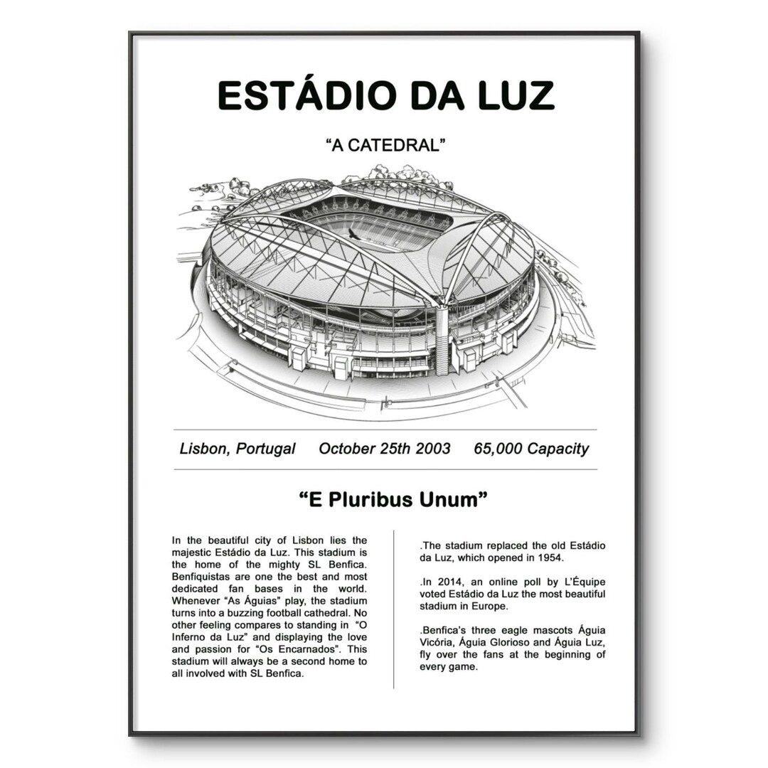 Benfica Estádio Da Luz Poster: Stadium Wall Art (A4 Print) - Etsy