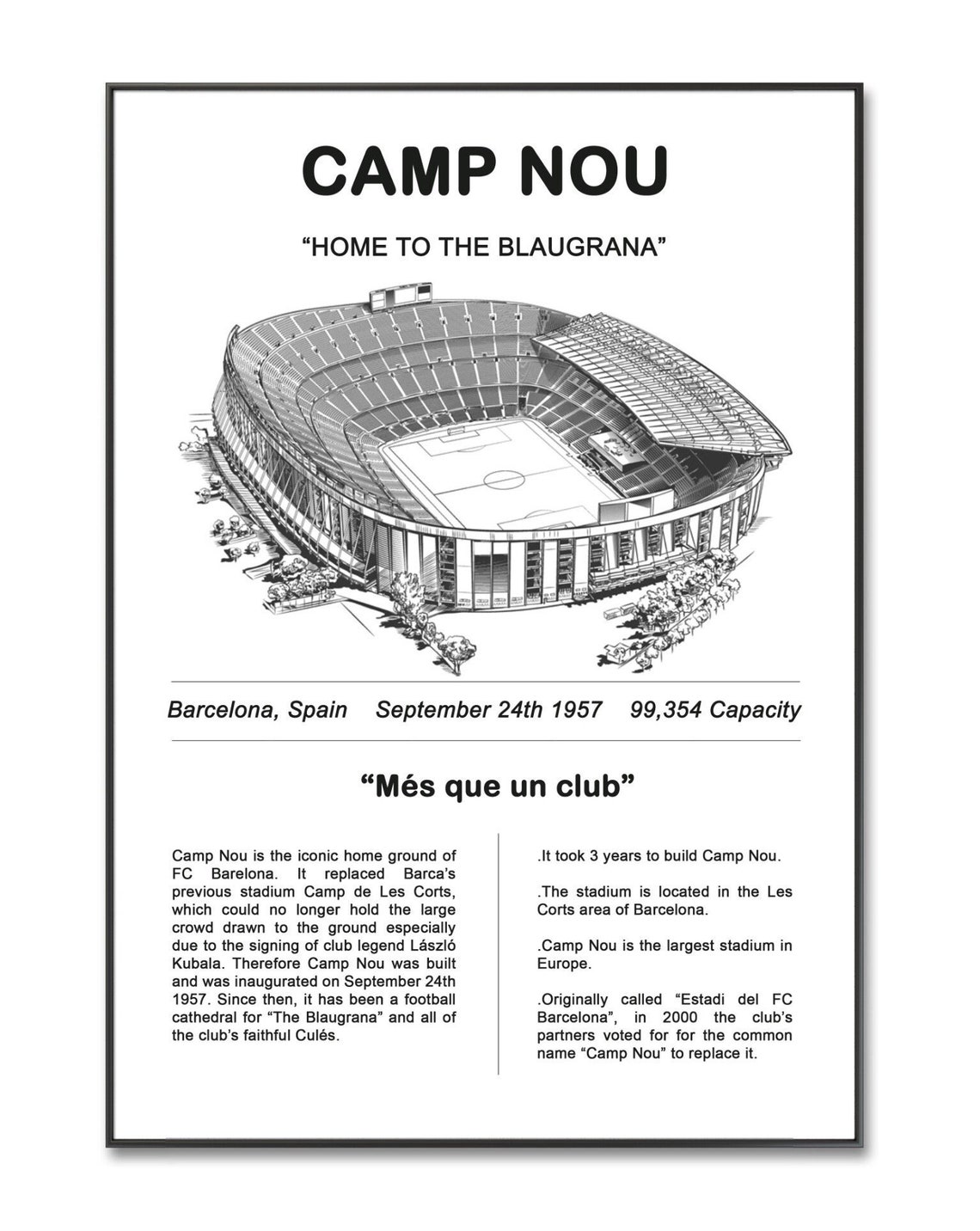 Barcelona Football Stadium Poster, FC Barcelona Nou Camp Football ...