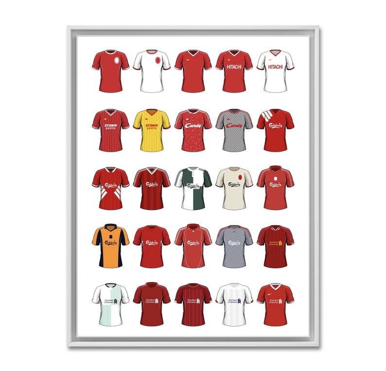 Liverpool Football Shirts Poster, Liverpool FC Classic Retro LFC ...