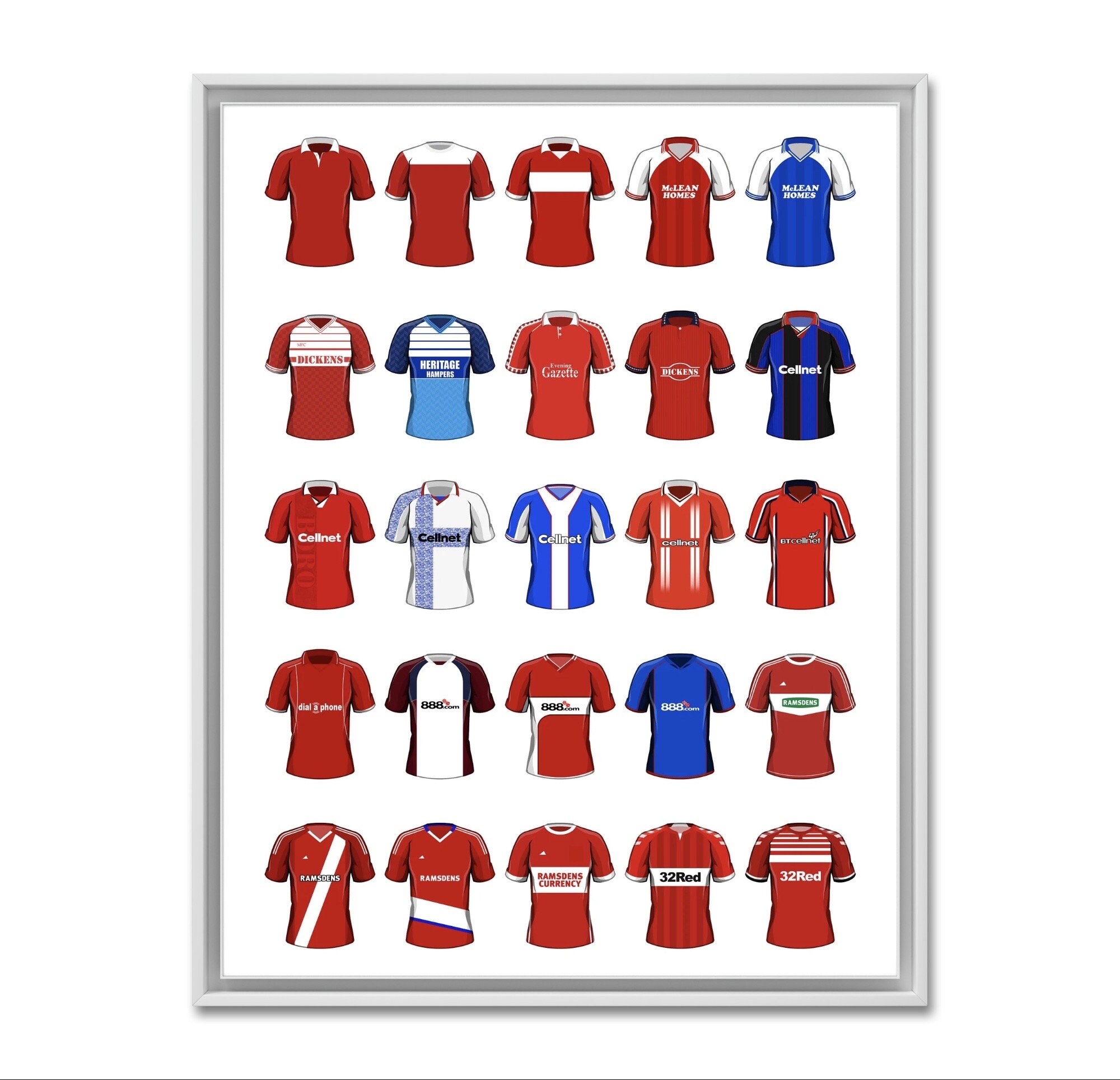 Middlesbrough Football Shirts Poster Middlesbrough Shirt Handmade ...