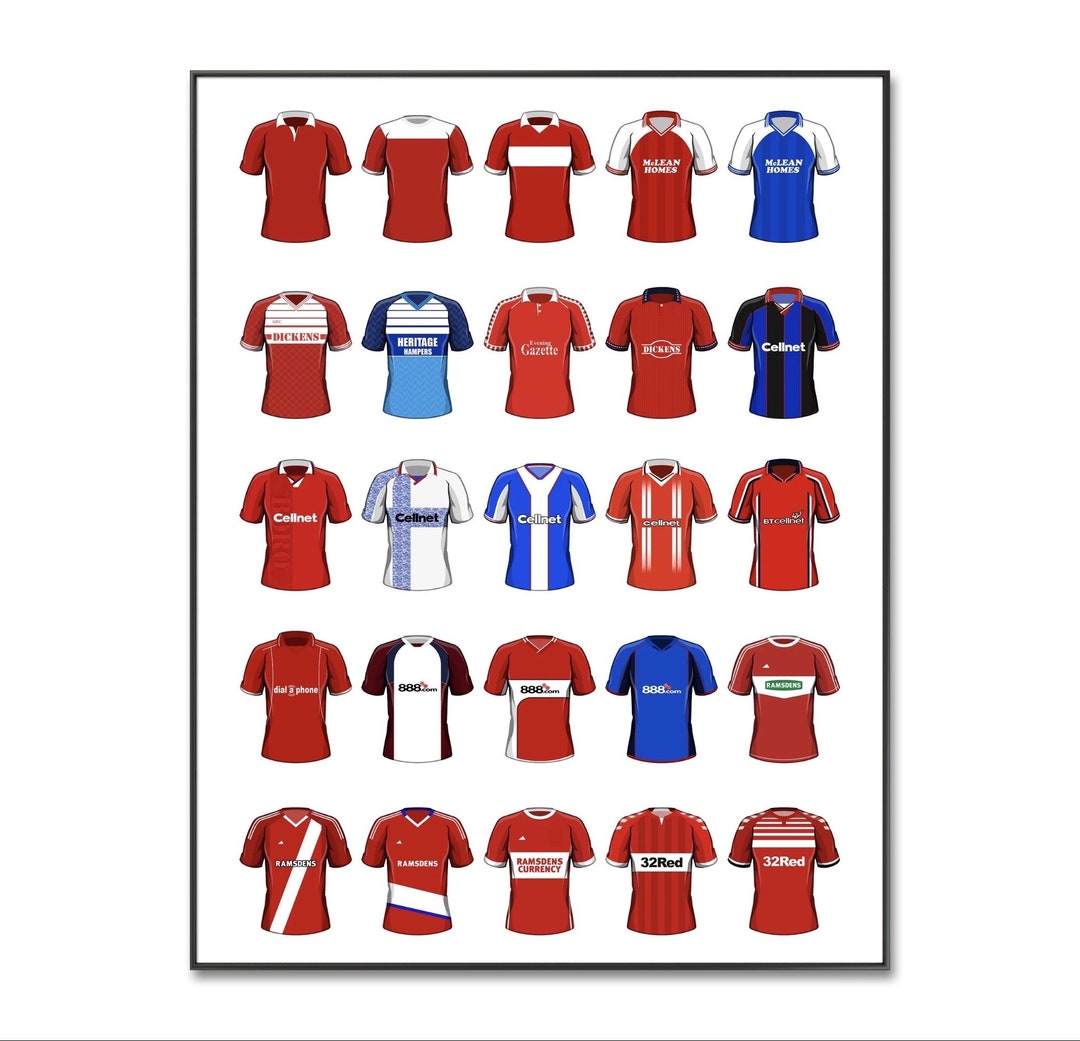 Middlesbrough Football Shirts Poster | Middlesbrough Shirt | Handmade ...