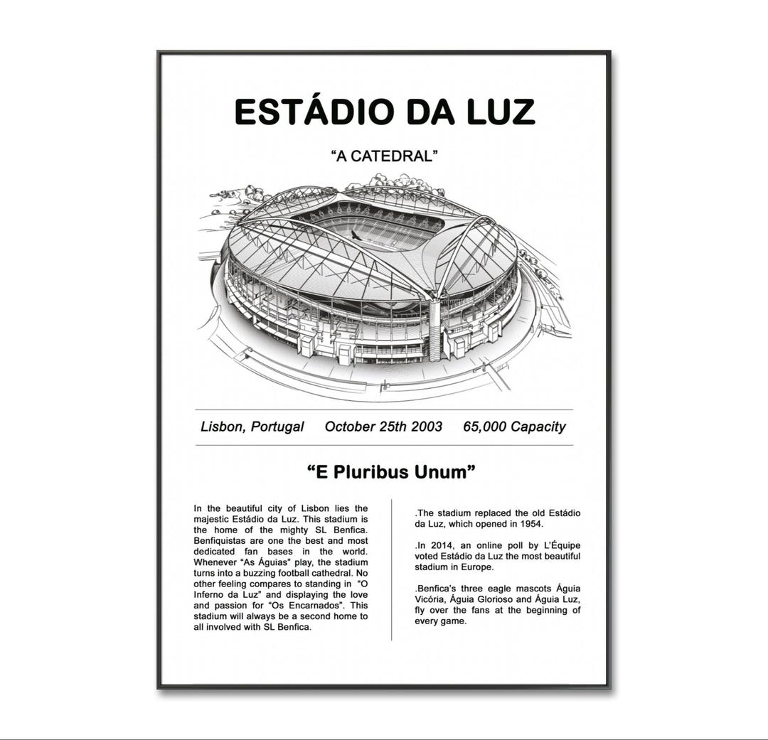 Benfica Football Poster | Estádio Da Luz Poster | S.L. Benfica | Soccer ...