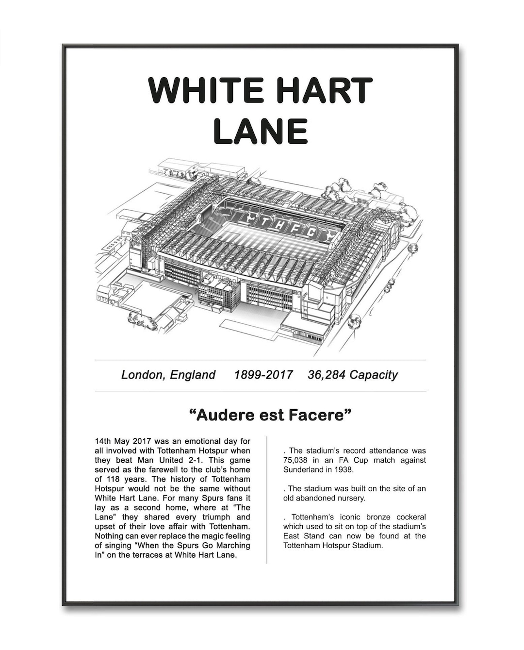 Tottenham Football Stadium Print, Tottenham Hotspur White Hart Lane ...