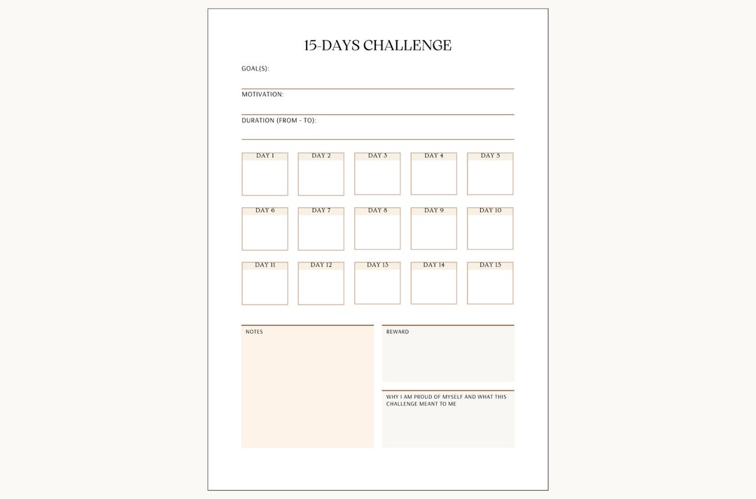 15 Days Challenge Sheet Printable Pages Challenge Tracker Canva Planner ...