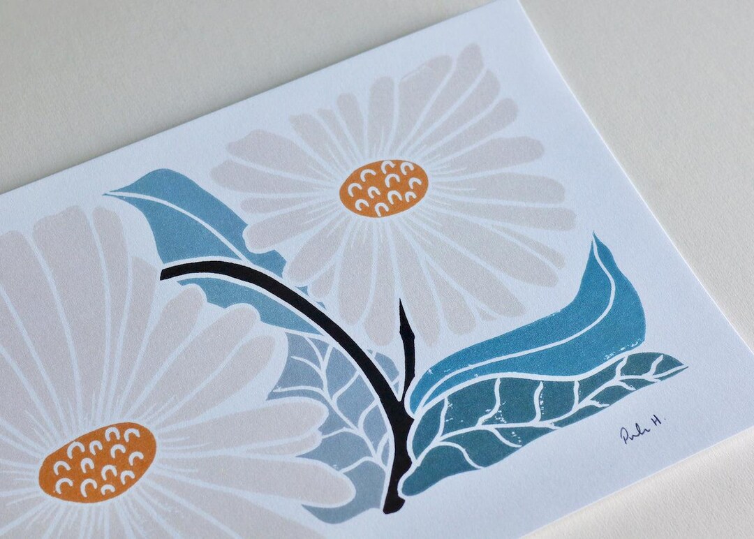Garden Daisies Linocut Artwork | A5 or A4 Art Print on Cotton Paper ...