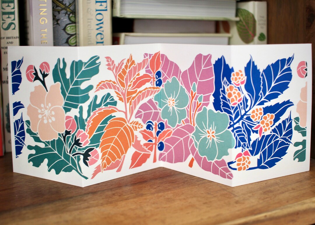 Linocut Hedgerow Card Single Concertina Card With Envelope / Lino Print ...