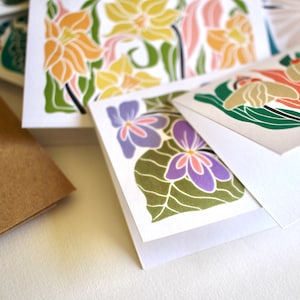 MINI Birth Flower Linocut Note Cards Set of 12 Colourful Flowers by ...
