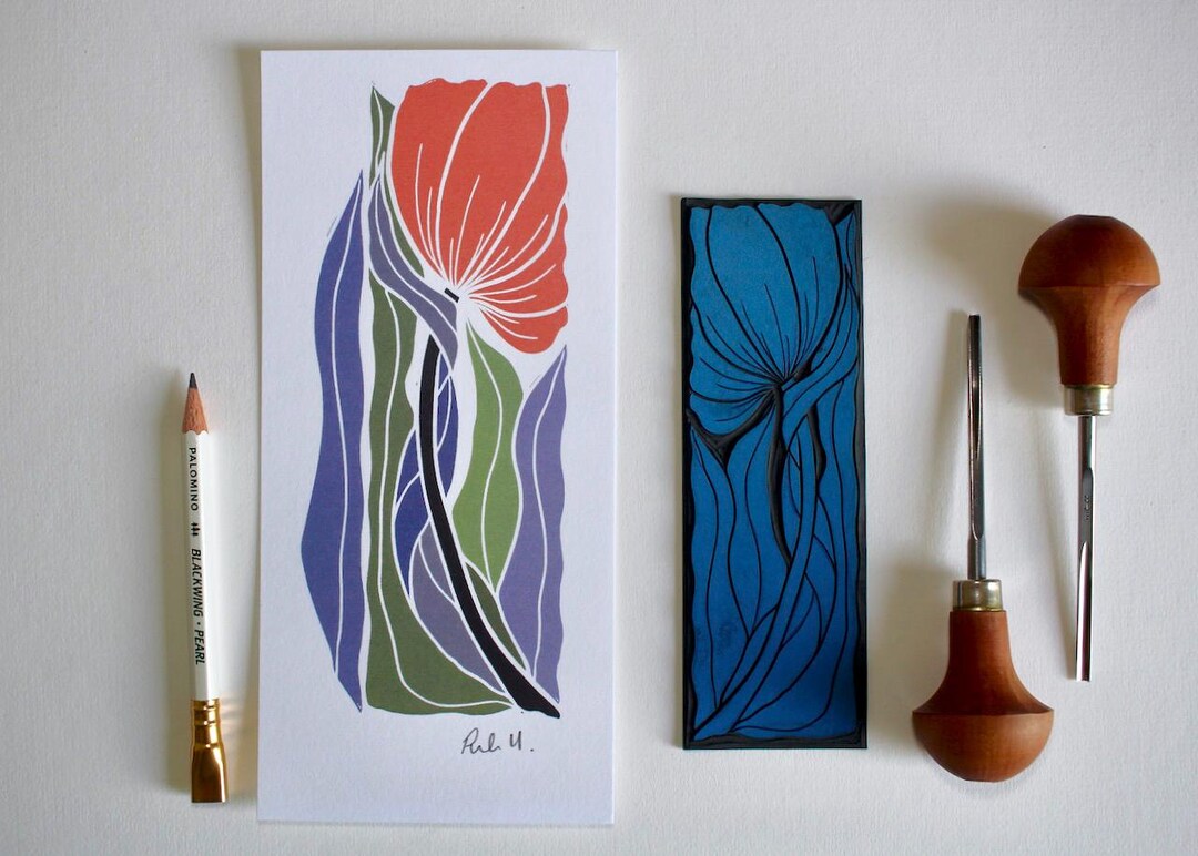 Modern Floral Linocut Print: 'graceful' Abstract Flower Wall Art - Etsy