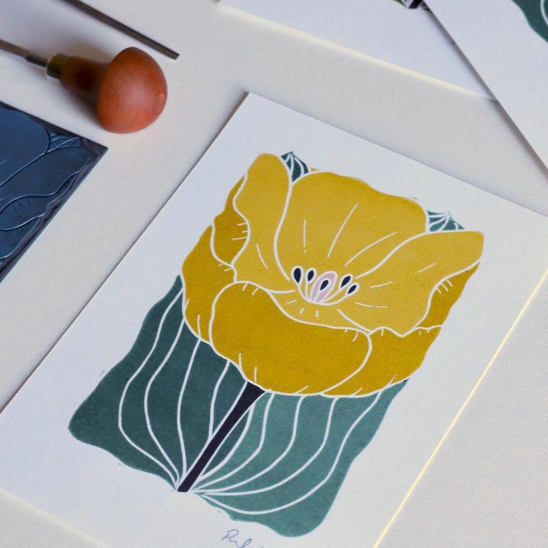 Flower Linocut - Etsy