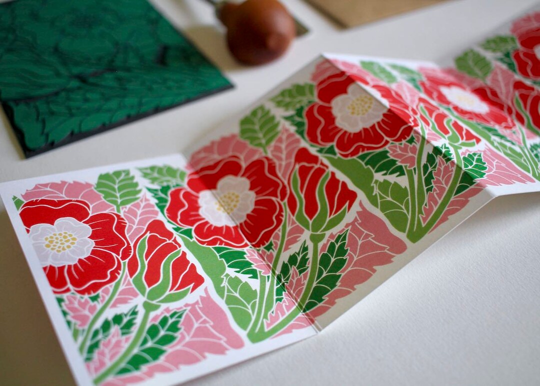 Tudor Rose Linocut Card: English National Flower Concertina Card - Etsy
