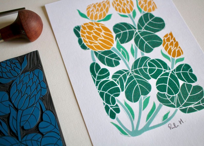 Irish Shamrock Clover Linocut Art Print / Colourful Shamrock Clover ...