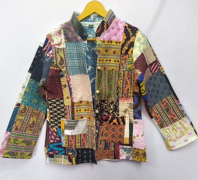 Indian Cotton Quilted Patchwork Jacket for Women Reversible - Etsy