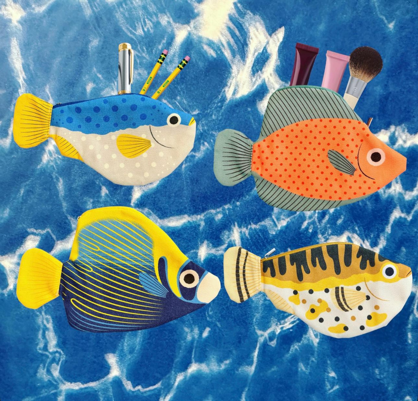 FISH Pencil Pouch Zippered Cosmetic Bag - Etsy