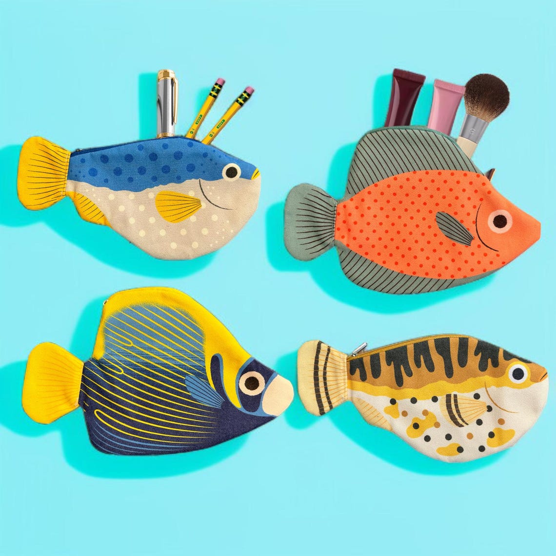 FISH Pencil Pouch Zippered Cosmetic Bag - Etsy
