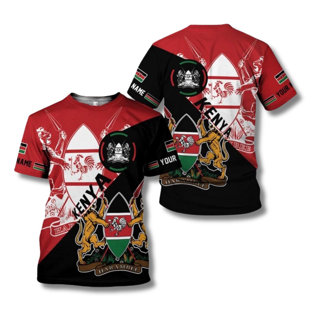 Personalized Kenya Flag Shirt With Custom Name, Kenya Coat of Arms ...