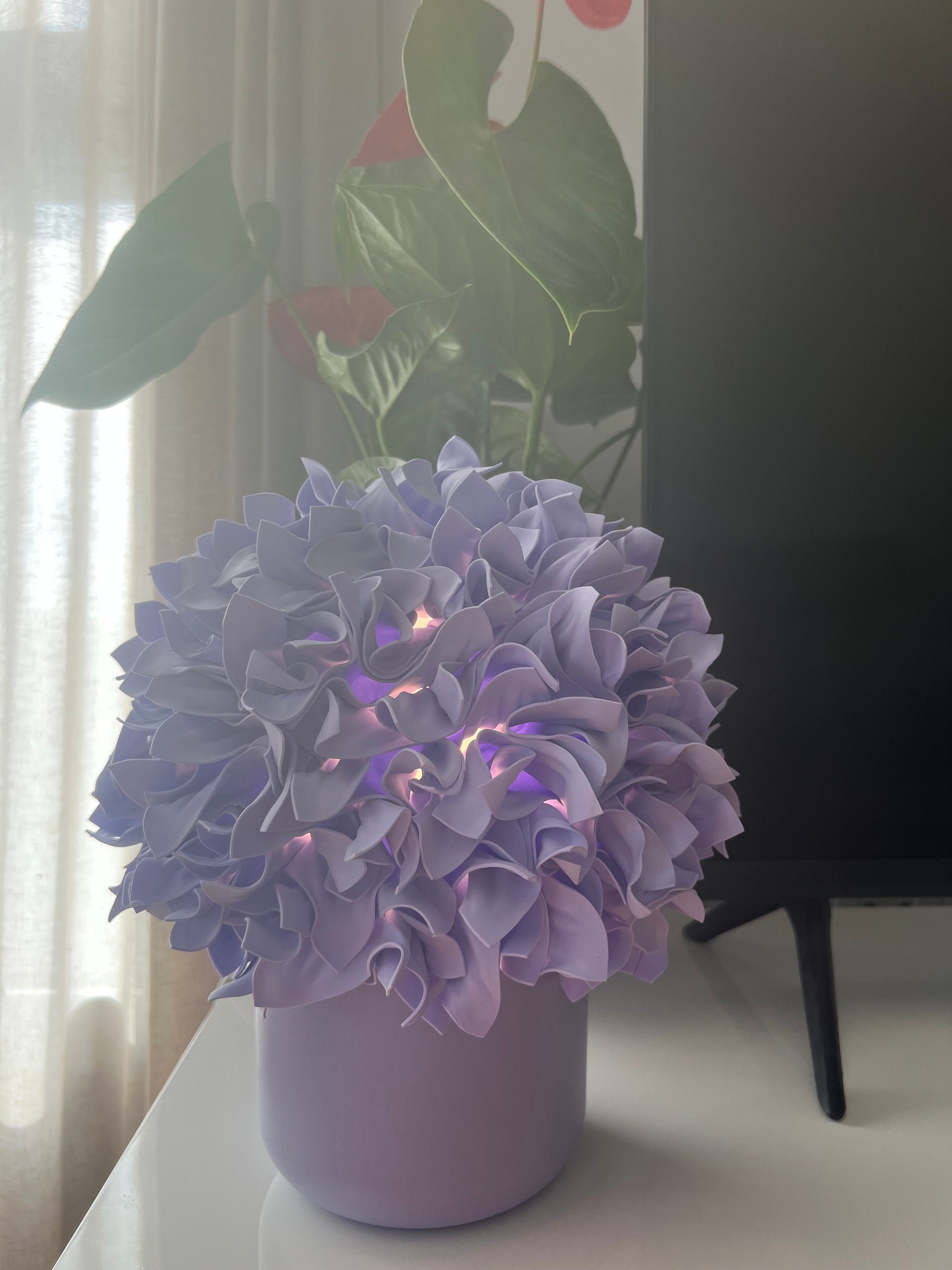 Art Deco Hydrangea Table Lamp Purple Floral Night Light for Home Decor ...