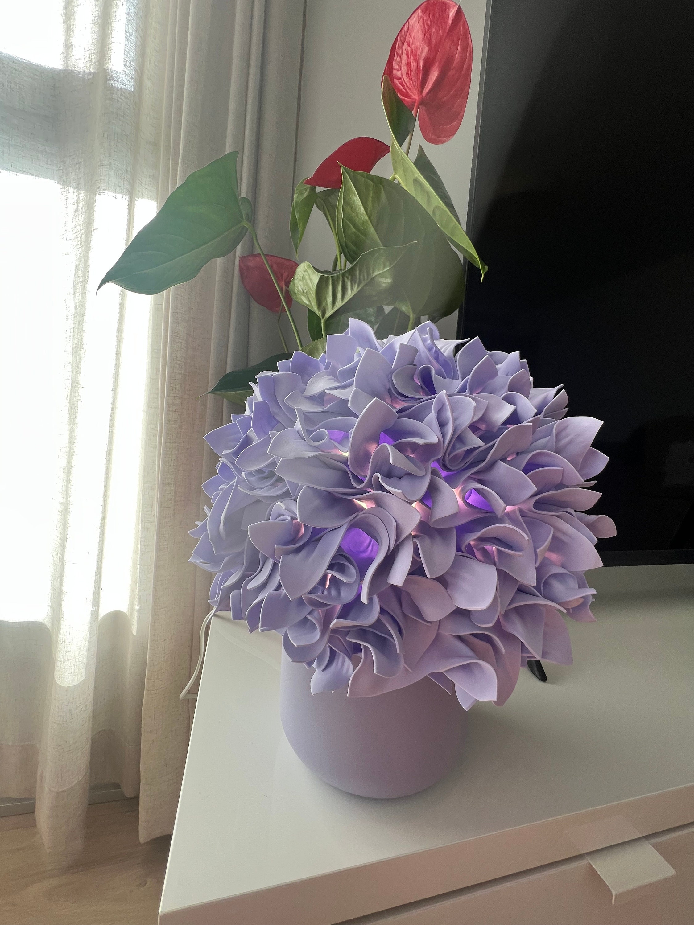 Art Deco Hydrangea Table Lamp Purple Floral Night Light for Home Decor ...